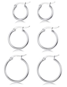 sllaiss 3 pairs sterling silver round hoop earring for women lightweight click-top hoop earring hypoallergenic 10-20mm