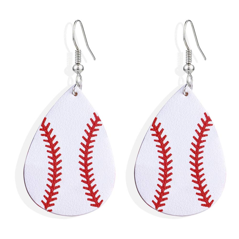 SUMMER LOVE Faux Leather Teardrop Earrings for Women Baseball Basketball Volleyball Leather Earrings Dangle Drop Earrings Jewelry Earrings