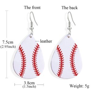 SUMMER LOVE Faux Leather Teardrop Earrings for Women Baseball Basketball Volleyball Leather Earrings Dangle Drop Earrings Jewelry Earrings