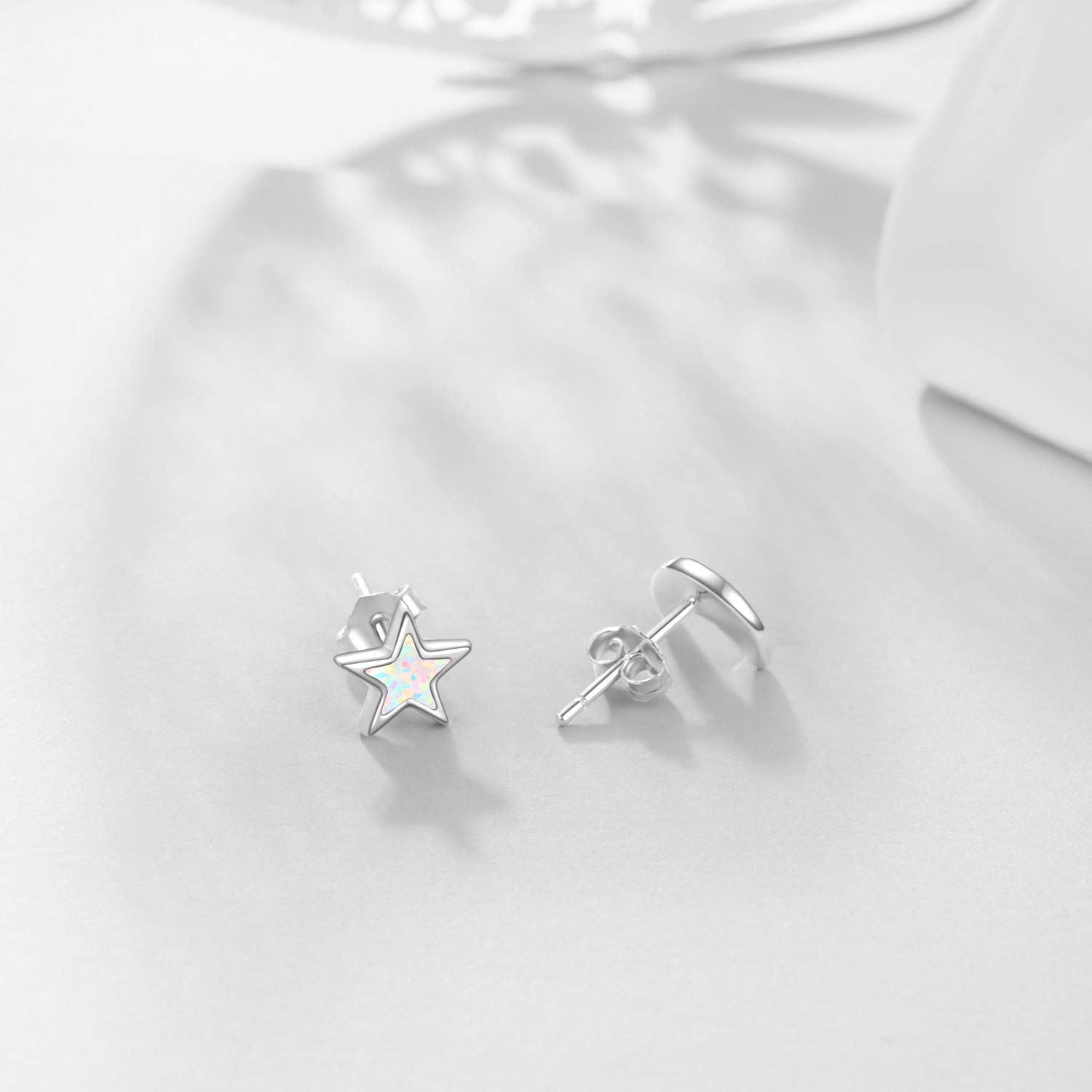 Cuoka Moon and Star Earrings 925 Sterling Silver Opal Star Moon Stud Earrings,Opal Celestial Star Earrings Jewelry for Women Daughter