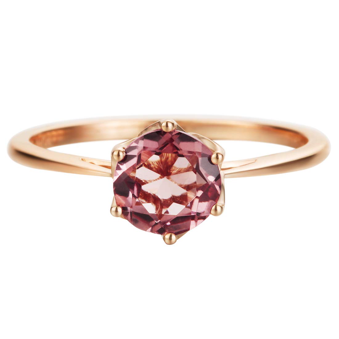 AGVANA 14K Solid Rose Gold 0.85Ct Genuine Pink Tourmaline Promise Engagement Ring October Birthstone Fine Jewelry Anniversary Birthday Gifts for Women Wife Lover Mom, 8