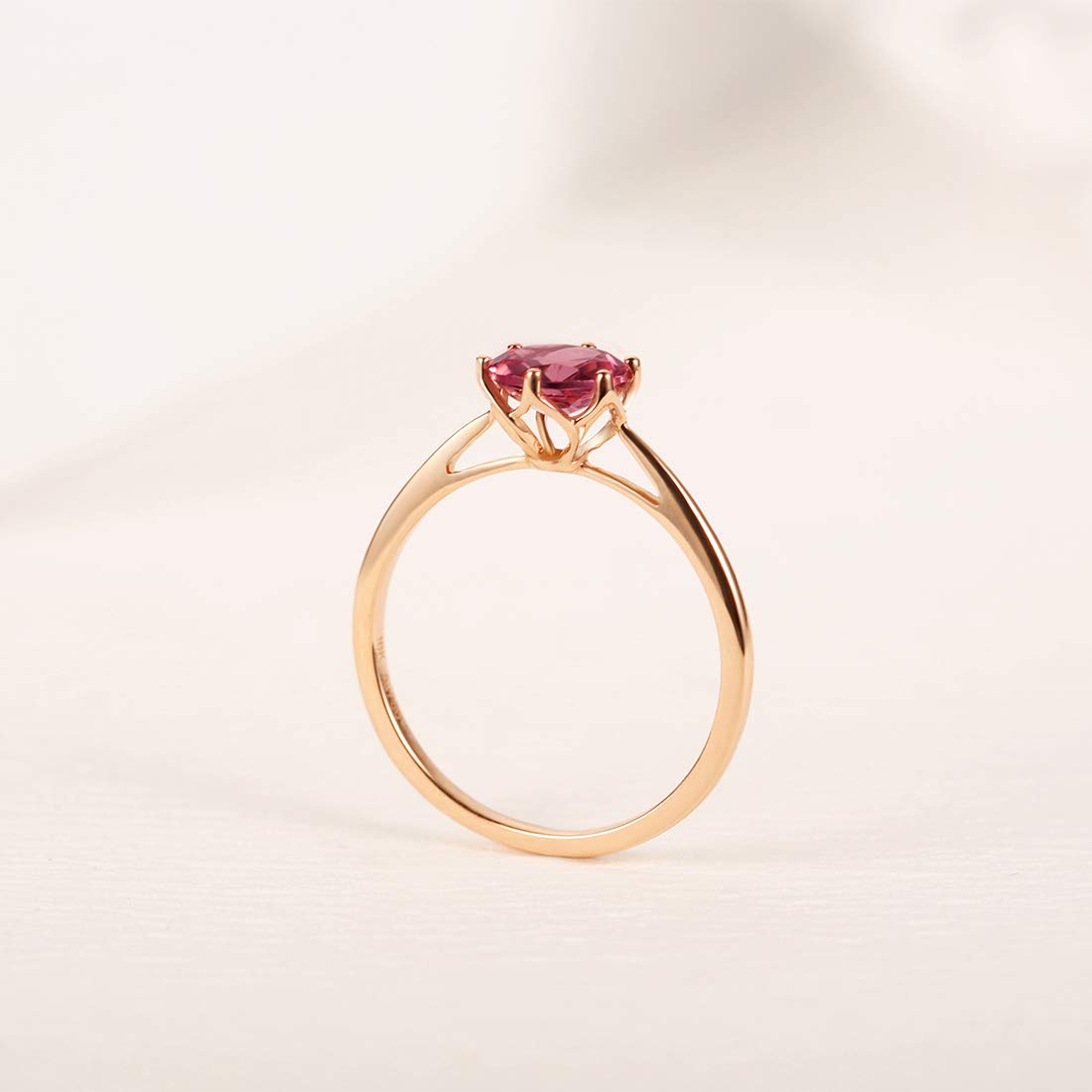 AGVANA 14K Solid Rose Gold 0.85Ct Genuine Pink Tourmaline Promise Engagement Ring October Birthstone Fine Jewelry Anniversary Birthday Gifts for Women Wife Lover Mom, 8