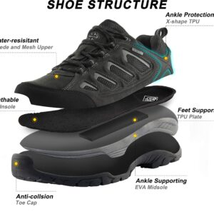 wantdo Men's Waterproof Hiking Shoes Wide Breathable Slip Resistant T Trekking Shoes Black