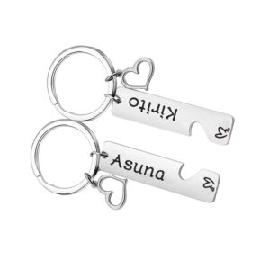 myospark kirito and asuna couples keychain set his and her gift for couple boyfriend husband (ausna and kirito keychain)