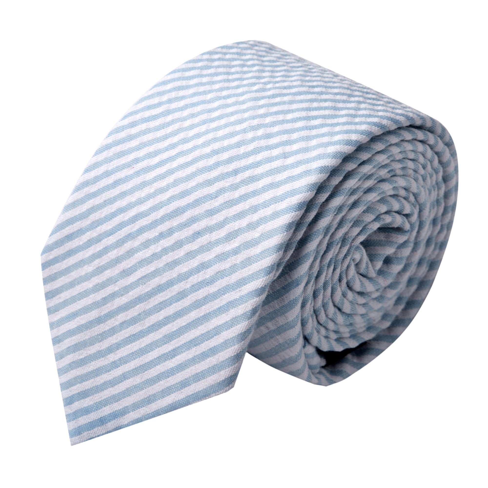 Jacob Alexander Men's Seersucker Striped Pattern Regular Length Neck Tie - Baby Blue