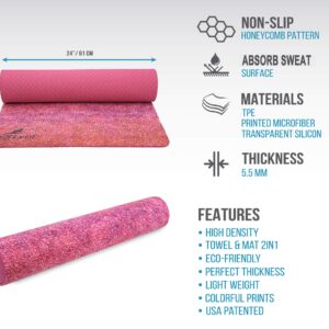 Yoga mat,Best No-Slip Hot Yoga Mat,SGS Approved No-Toxic,TPE+Ultra Absorbent Microfiber+Silicon Nonslip Surface,Ideas for Exercise,Yoga and Pilates,Money back Guarantee(Harmony)