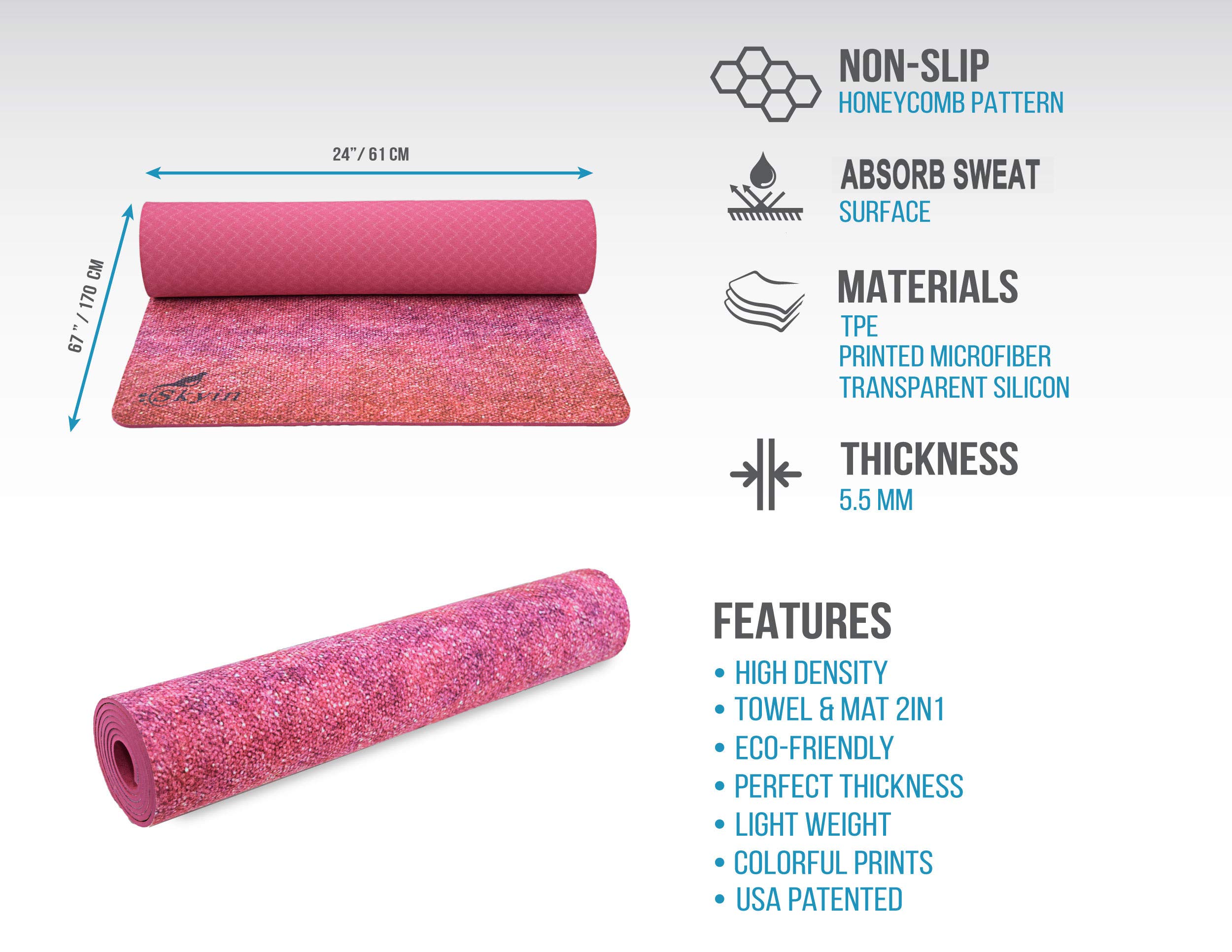 Yoga mat,Best No-Slip Hot Yoga Mat,SGS Approved No-Toxic,TPE+Ultra Absorbent Microfiber+Silicon Nonslip Surface,Ideas for Exercise,Yoga and Pilates,Money back Guarantee(Harmony)