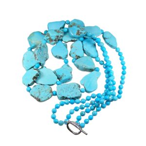 Lii Ji 26.5" 2 Rows Irregular Shape Blue Simulated Turquoise Howlite Statement Long Necklace