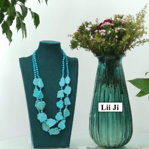 Lii Ji 26.5" 2 Rows Irregular Shape Blue Simulated Turquoise Howlite Statement Long Necklace