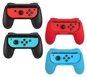 beastron comfort grips compatible with nintendo switch joy cons, sweat-resistant handles, 4 pack, black, red & blue (matte finish)