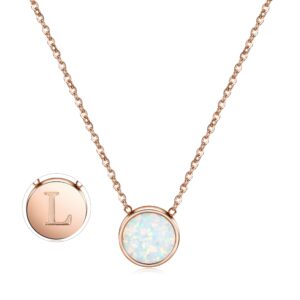 ciunofor rose gold plated alphabet opal pendant necklace round disc initial necklace engraved letter necklace with adjustable chain pendant enhancers for women and girls fashion style jewerly (l, 12)