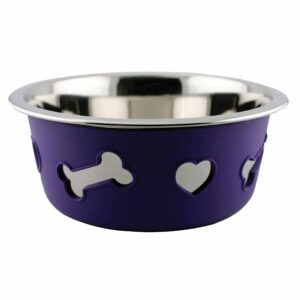 weatherbeeta non-slip stainless steel silicone bone dog bowl, dark purple, 8"