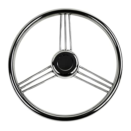 MARINE CITY 316 Grade Stainless Steel Polished Steering Wheel 15 Degree Dish 9 Spokes 13-1/2 Inches for Boats Yachts Ships (Pack of 1)