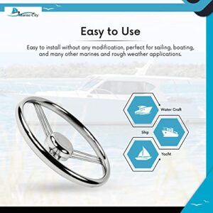 MARINE CITY 316 Grade Stainless Steel Polished Steering Wheel 15 Degree Dish 9 Spokes 13-1/2 Inches for Boats Yachts Ships (Pack of 1)