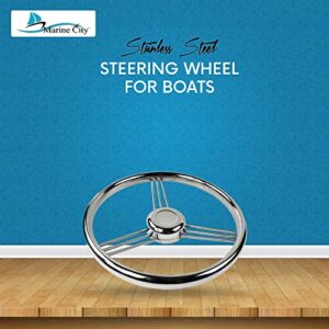 MARINE CITY 316 Grade Stainless Steel Polished Steering Wheel 15 Degree Dish 9 Spokes 13-1/2 Inches for Boats Yachts Ships (Pack of 1)