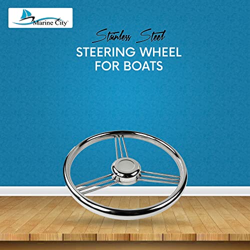 MARINE CITY 316 Grade Stainless Steel Polished Steering Wheel 15 Degree Dish 9 Spokes 13-1/2 Inches for Boats Yachts Ships (Pack of 1)