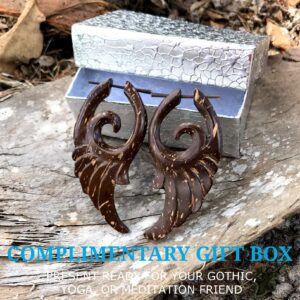 Tribal Organic Wooden Cool Stud Earrings Fake Gauges bohemian wing jewelry tattoo faux plugs tapers edgy earrings w 3a