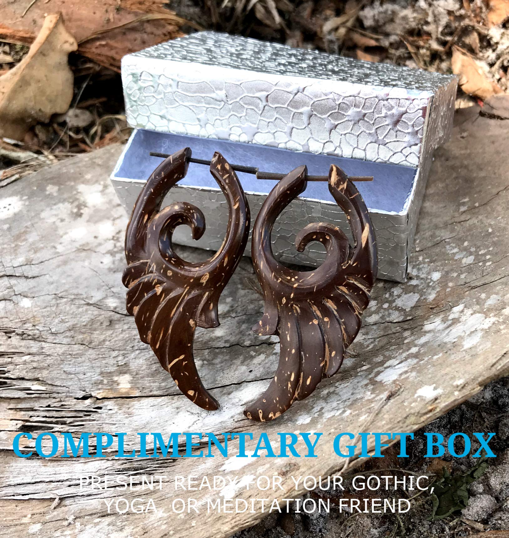 Tribal Organic Wooden Cool Stud Earrings Fake Gauges bohemian wing jewelry tattoo faux plugs tapers edgy earrings w 3a