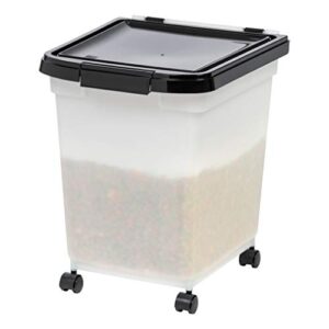 iris usa weatherpro airtight dog food storage container, up to 25 lbs, removable wheels, for dog cat bird and other pet food storage bin, keep fresh, translucent body, pearl/black