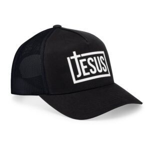 aprojes jesus hat for men – christian trucker cap – adjustable (black/black)