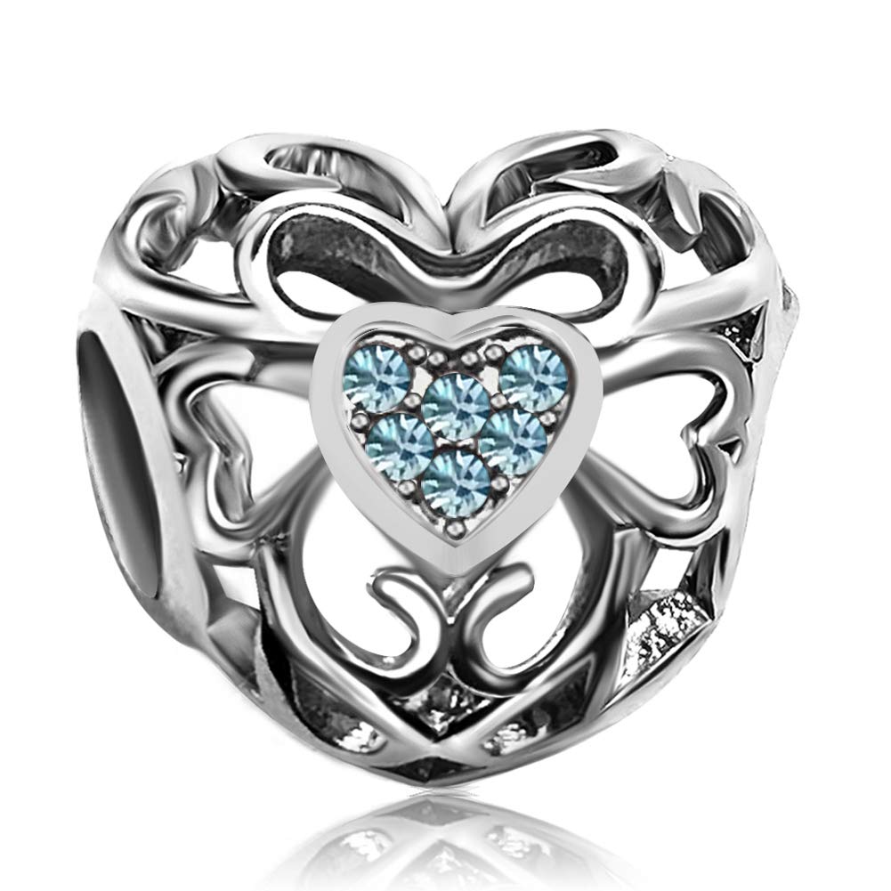 JMQJewelry Fleur De Lis Blue Birthday Birthstone March Mother Daughter Womens Bead Charms Compatible with Pandora Bracelets