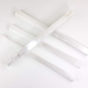 DANCING BEAR SELENITE Crystal Stick (10"-12" Long), Large Raw Rough Wand Clearing Energy, Powerful Charging Plate, Cleansing, Protection, Chakra Balancing, Healing Natural Stone, and Black Tourmaline