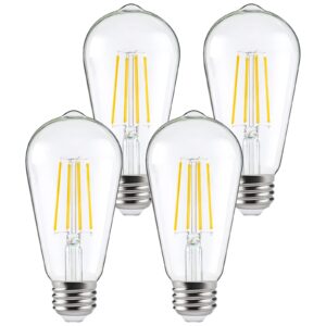 faguangao st64 led dusk to dawn light bulbs outdoor,6w 60w equivalent,2700k warm white,650 lumens e26 edison filament photocell sensor bulb,auto on/off vintage bulbs for porch,patio,garage,4 pack