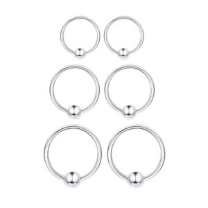 3 pairs sterling silver small hoop earrings set 14k white gold plated ball bead hoop cartilage earrings helix tragus lip nose body piercing for women men, 8mm 10mm 12mm