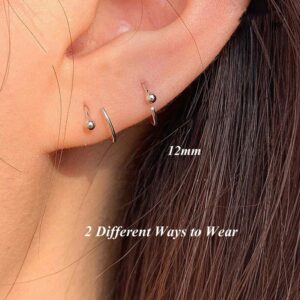 3 Pairs Sterling Silver Small Hoop Earrings Set 14K White Gold Plated Ball Bead Hoop Cartilage Earrings Helix Tragus Lip Nose Body Piercing for Women Men, 8mm 10mm 12mm