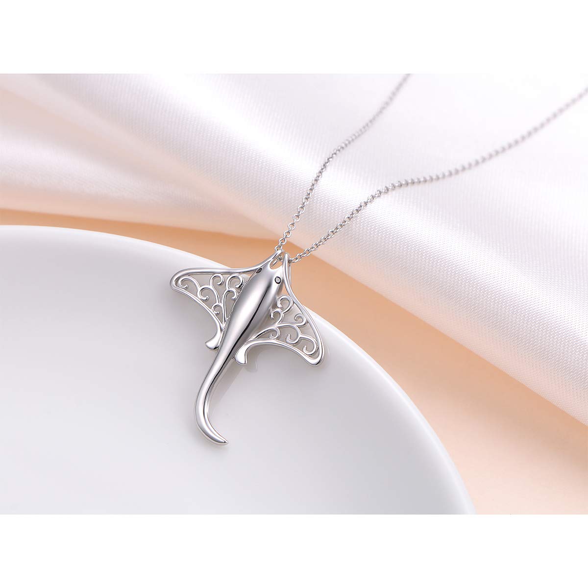 Stingray Necklace 925 Sterling Silver Manta Ray Ocean Animal Tree of life Jewelry Birthday Gifts for Women Men Sea Lover