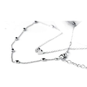 Artmiss Love Heart Layered Choker Necklace Delicate Beaded Pendant Necklace Silver Heart Double Chain for Women