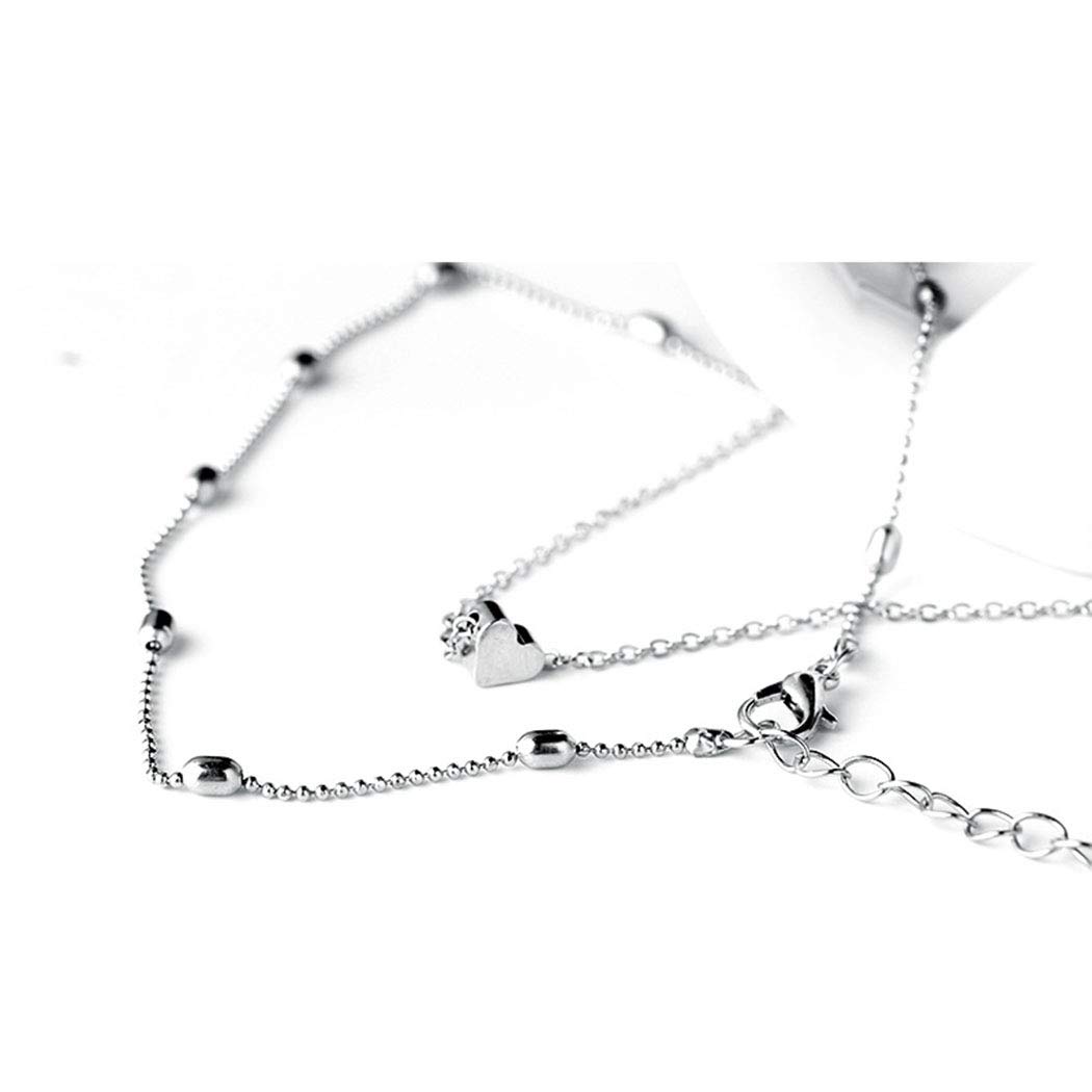 Artmiss Love Heart Layered Choker Necklace Delicate Beaded Pendant Necklace Silver Heart Double Chain for Women