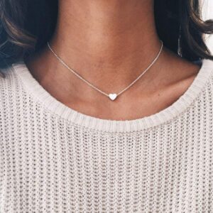 Artmiss Love Heart Layered Choker Necklace Delicate Beaded Pendant Necklace Silver Heart Double Chain for Women