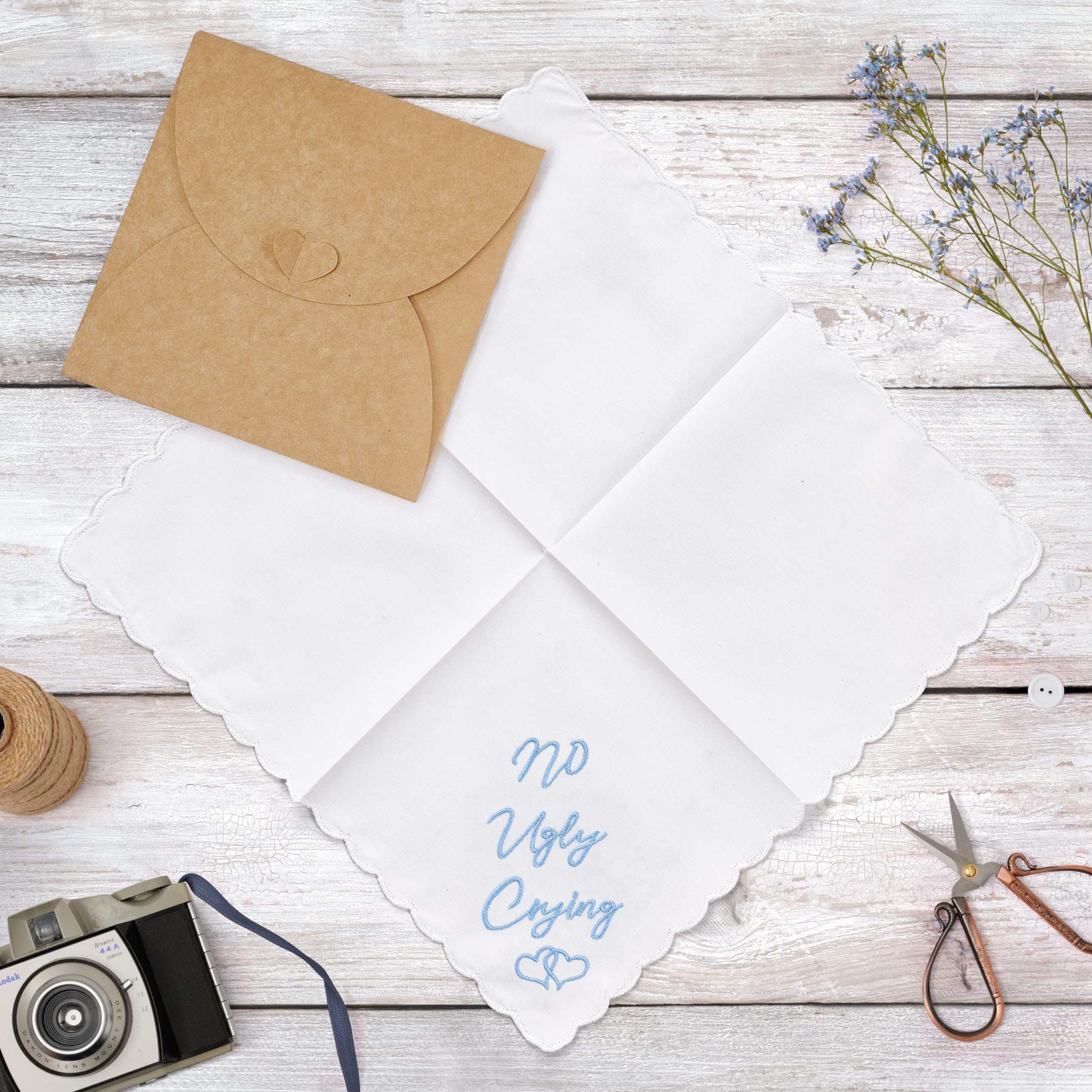 W&F GIFT Bridesmaid Gift For Wedding Handkerchief | No Ugly Crying Embroidered Handkerchief | Wedding Day Bride Gift