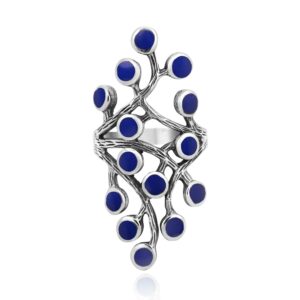 aeravida dramatic flowing nature vines simulated bue lapis lazuli inlay .925 sterling silver ring (10)