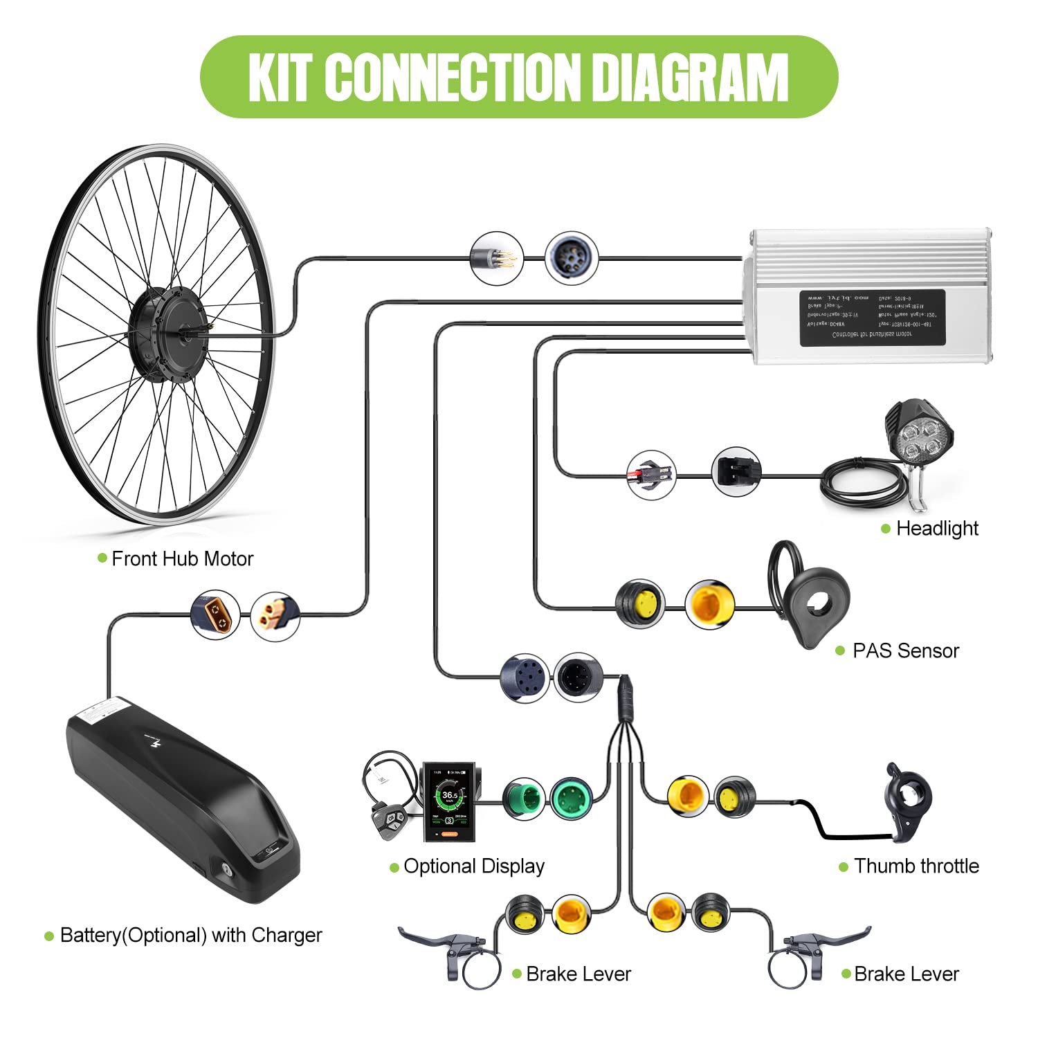 BAFANG 48V 500W Front Hub Motor Electric Bike Conversion Kit for 26 inch Wheel Drive Engine with DM03 LCD Display Without Battery and Charger