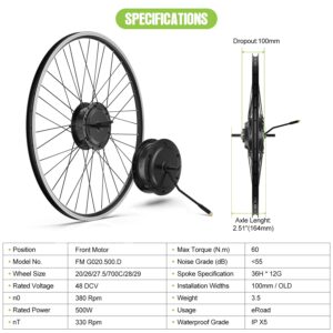 BAFANG 48V 500W Front Hub Motor Electric Bike Conversion Kit for 26 inch Wheel Drive Engine with DM03 LCD Display Without Battery and Charger