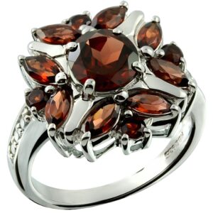 RB Gems Sterling Silver 925 Ring GENUINE GEMSTONE 3 Cts Flower Ring with Rhodium-Plated Finish (11, garnet)