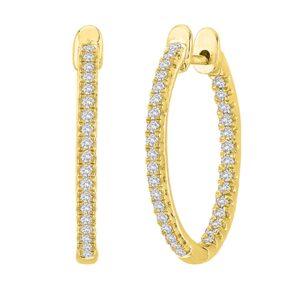 houston diamond district 1 carat t.w. oval inside outside hoop earrings value collection 14k yellow gold size - 1.01 carat