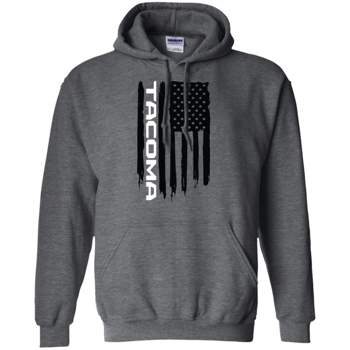 Wheel Spin Addict Tacoma American Flag Pullover Hoodie Dark Heather/M