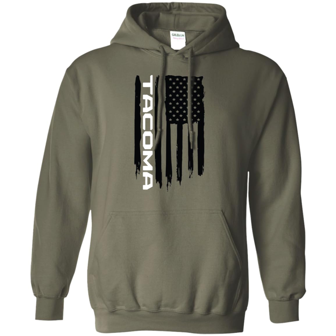 Wheel Spin Addict Tacoma American Flag Pullover Hoodie Dark Heather/M