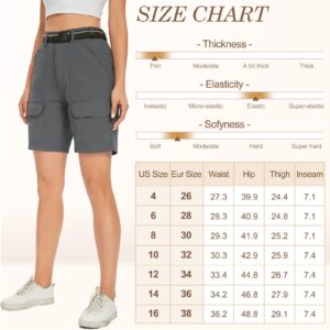 Jessie Kidden Womens Stretch Cargo Hiking Shorts Quick Dry Elastic Waist 7" Casual Shorts for Women Grey