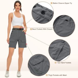 Jessie Kidden Womens Stretch Cargo Hiking Shorts Quick Dry Elastic Waist 7" Casual Shorts for Women Grey