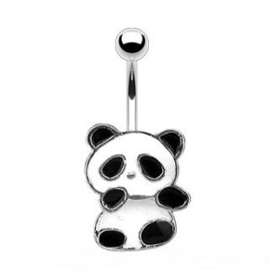 amelia fashion 14ga enamel colored panda bear dangle belly button/navel ring 316l surgical steel (black/white)