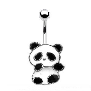 Amelia Fashion 14GA Enamel Colored Panda Bear Dangle Belly Button/Navel Ring 316L Surgical Steel (Black/White)