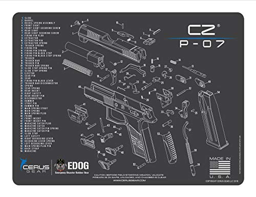 EDOG P07 Gun Cleaning Mat - Schematic (Exploded View) Diagram Compatible with CZ P-07 Series Pistol 3 mm Padded Pad Protect Your Firearm Magazines Bench Surfaces Gun Oil Solvent Resistant