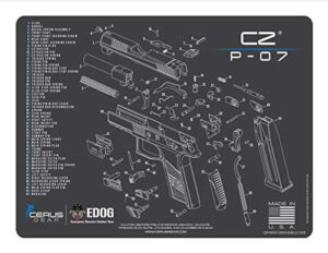 edog p07 gun cleaning mat - schematic (exploded view) diagram compatible with cz p-07 series pistol 3 mm padded pad protect your firearm magazines bench surfaces gun oil solvent resistant