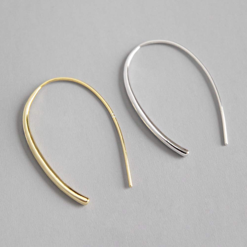 Upside Down Hoop Earrings for Women S925 Sterling Silver Lightweight Open Wire Needle Drop Dangle Threader Earring Hypoallergenic Jewelry Gifts (Sterling Silver)