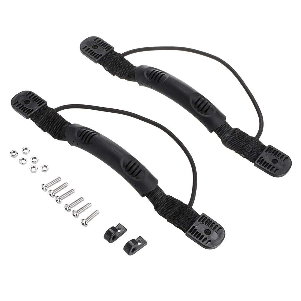 YiMusic 2 Pieces Black Kayak Side Mount Carry Handles with Bungee Screws and J Hook Suit for Kayak Boat Canoe Handles Hardwares