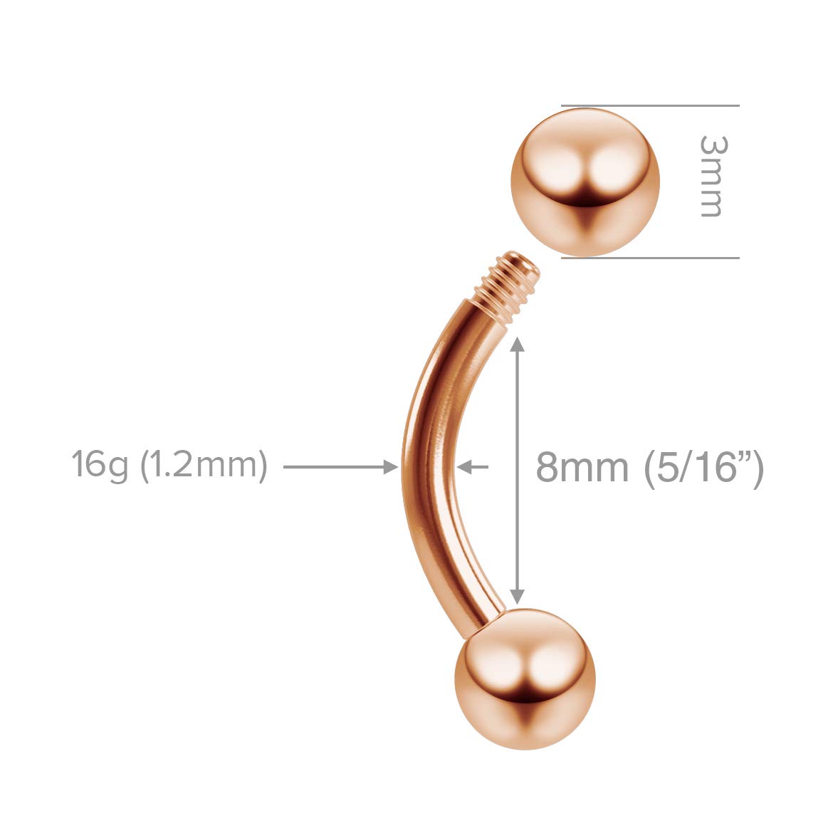 2pc 16g Curved Barbell Barbel Rook J Curve 316LVM Surgical Steel Jewelry Rose Gold Earrings Piercing Jewelry Gauge Rook Eyebrow 6mm